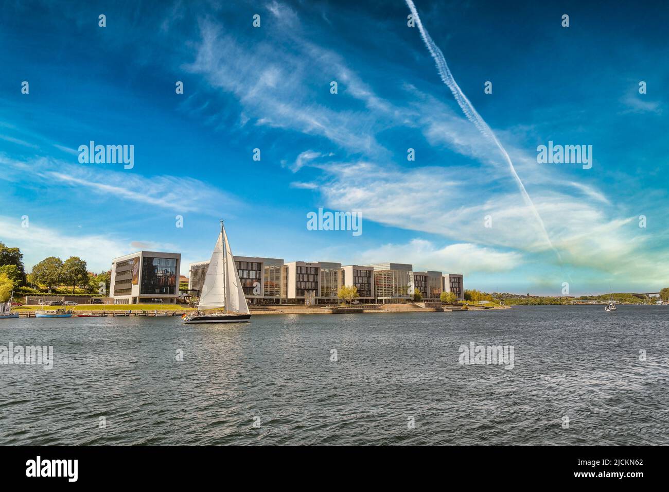 Sonderborg skyline at Alssund with the university, Denmark Stock Photo ...
