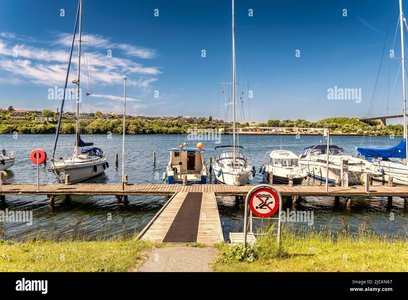 Sonderborg skyline at Alssund with small boats, Denmark Stock Photo - Alamy