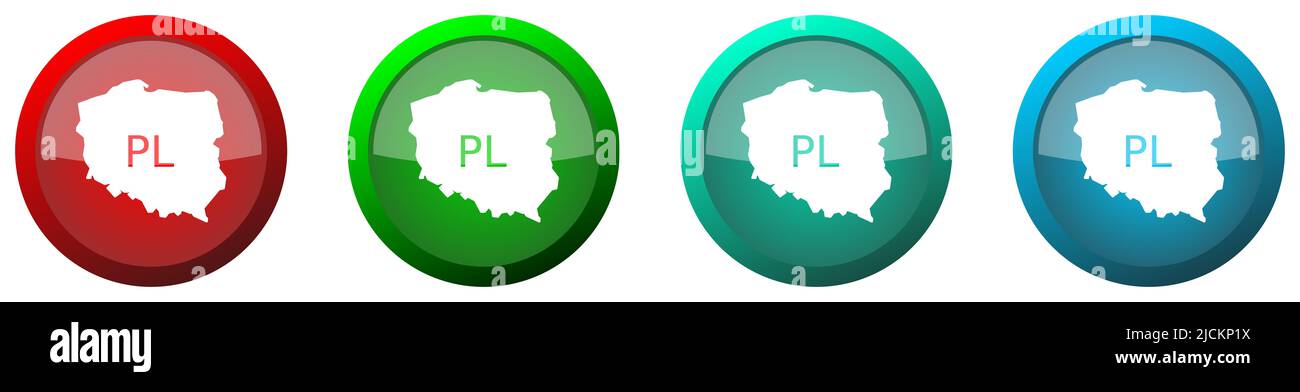 Map of Poland round glossy web icon set, colorful buttons isolated on ...