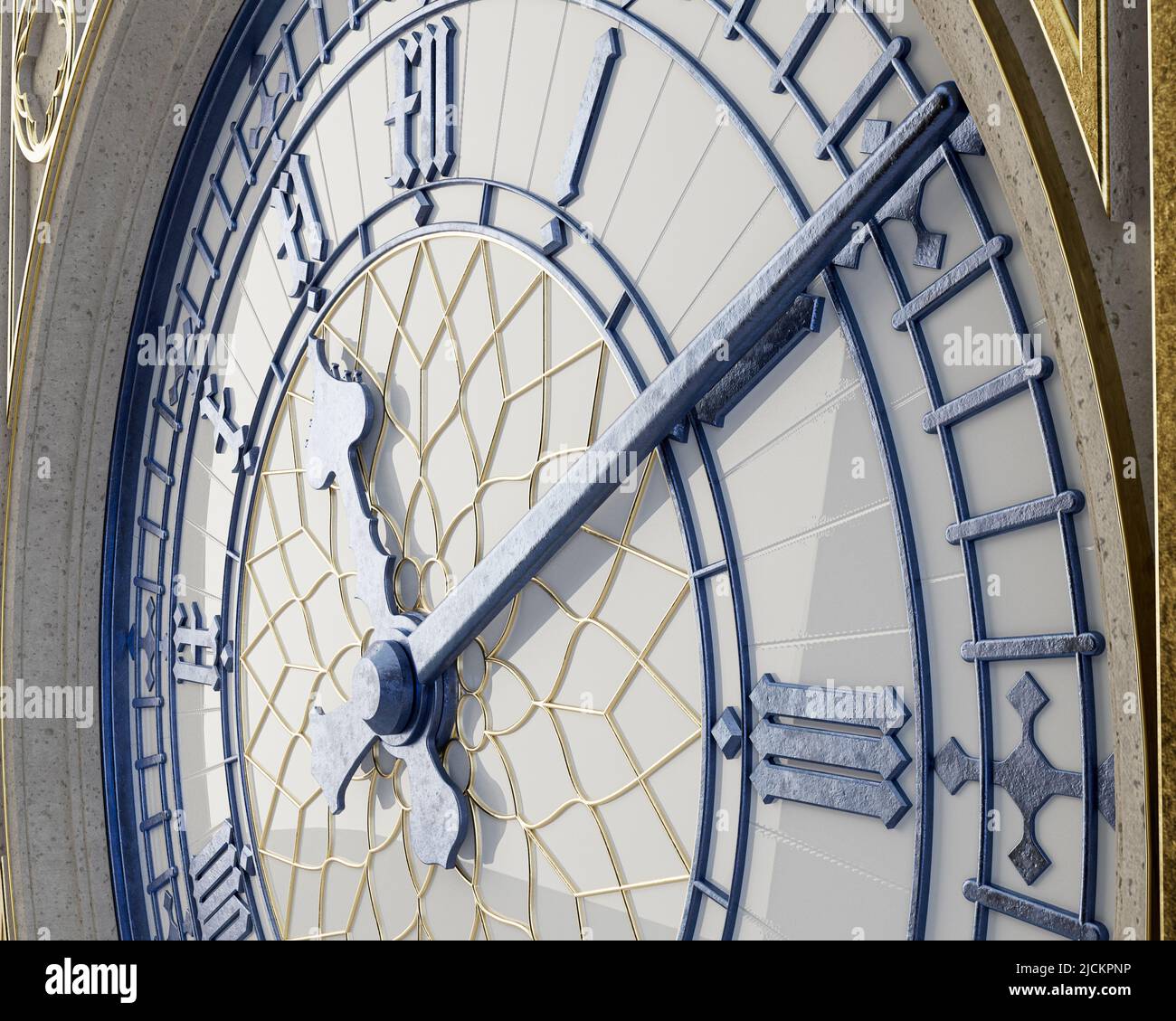An ornate concept antique tower clock made of a concrete, gold and iron ...