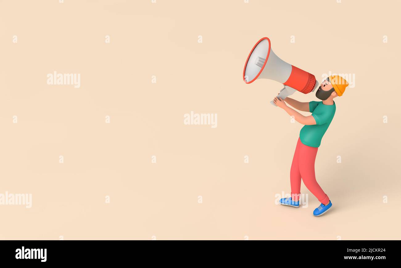 Character using a megaphone. Business announcement. 3D Rendering Stock ...