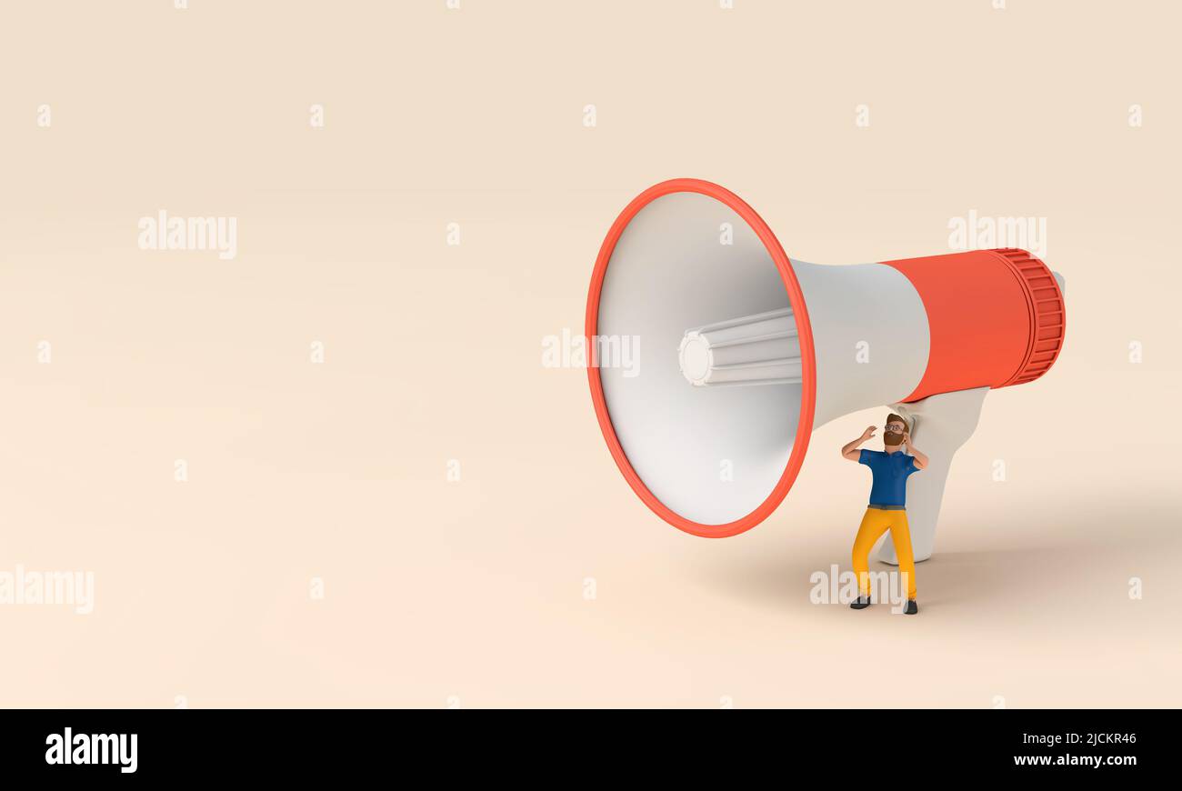 Character using a megaphone. Business announcement. 3D Rendering Stock ...