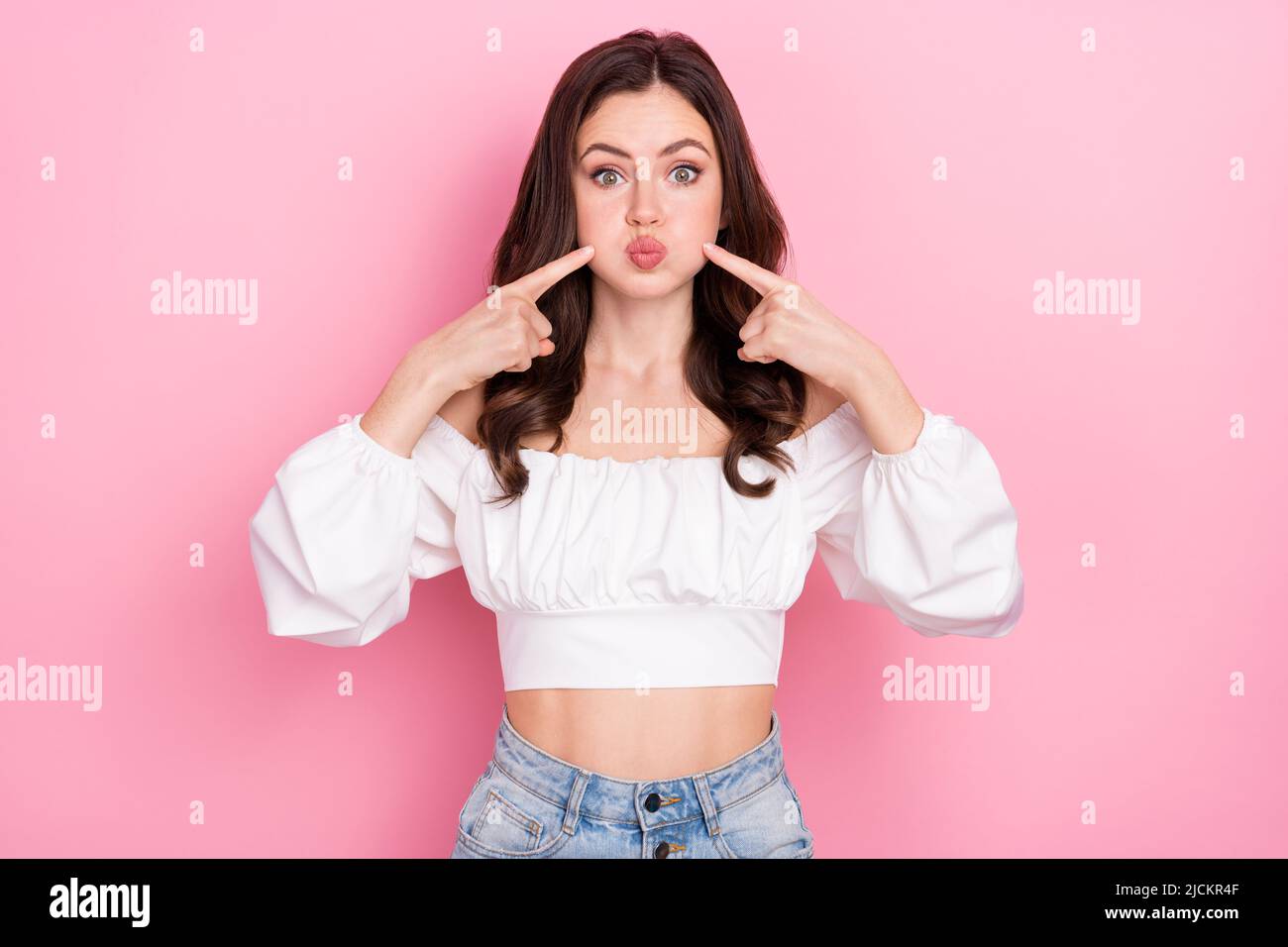 Photo of adorable good looking female showing her lips botox fillers ...