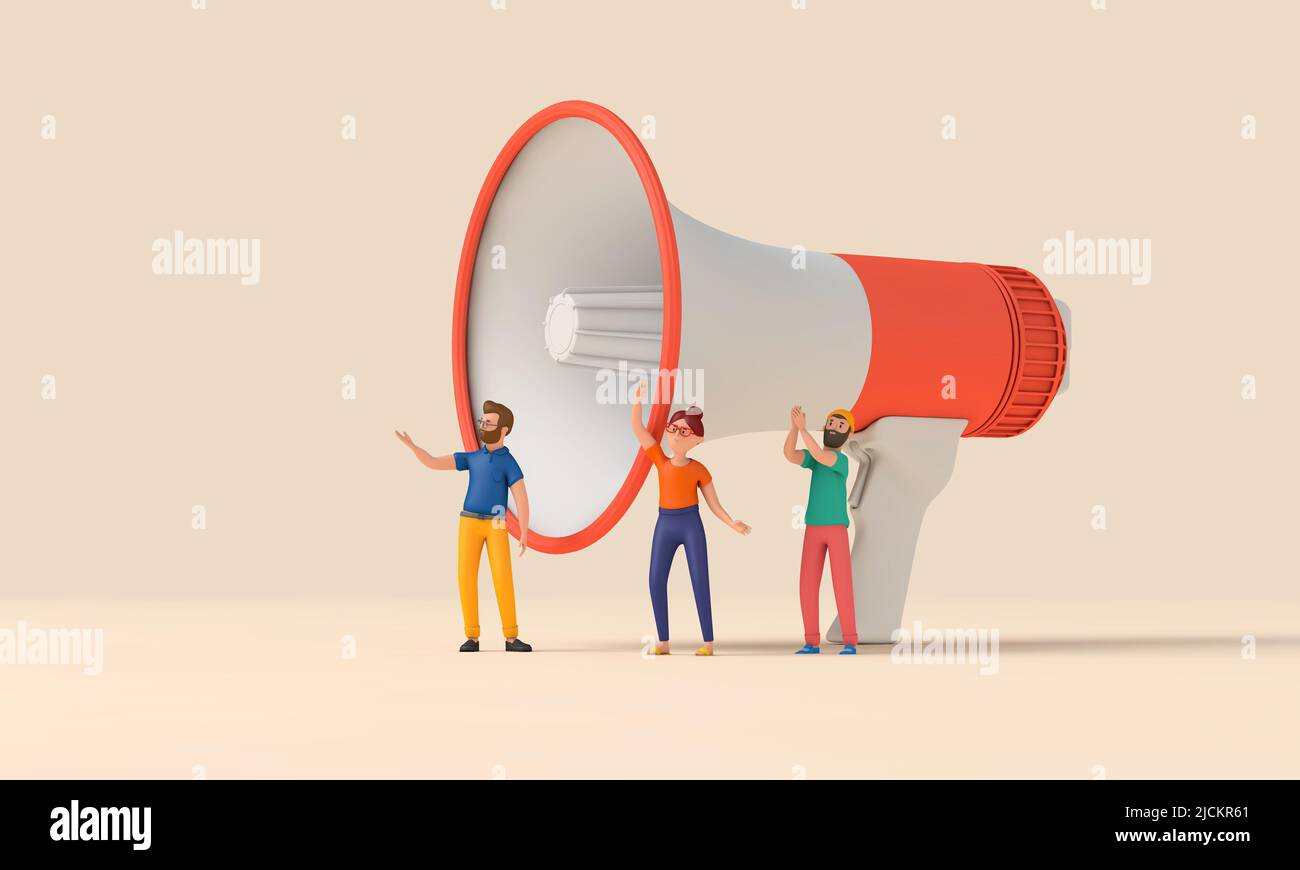 Character using a megaphone. Business announcement. 3D Rendering Stock ...