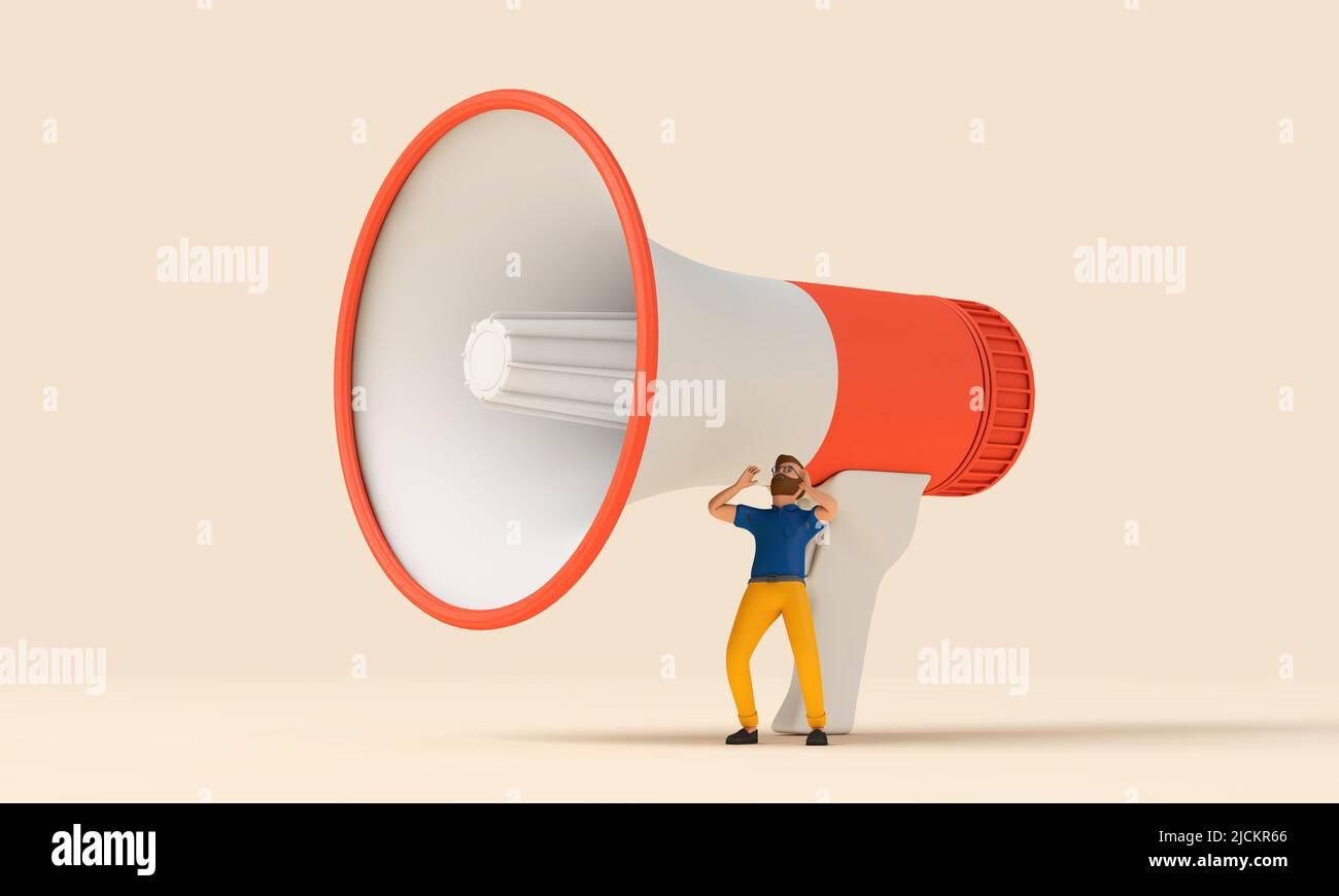 Character using a megaphone. Business announcement. 3D Rendering Stock ...