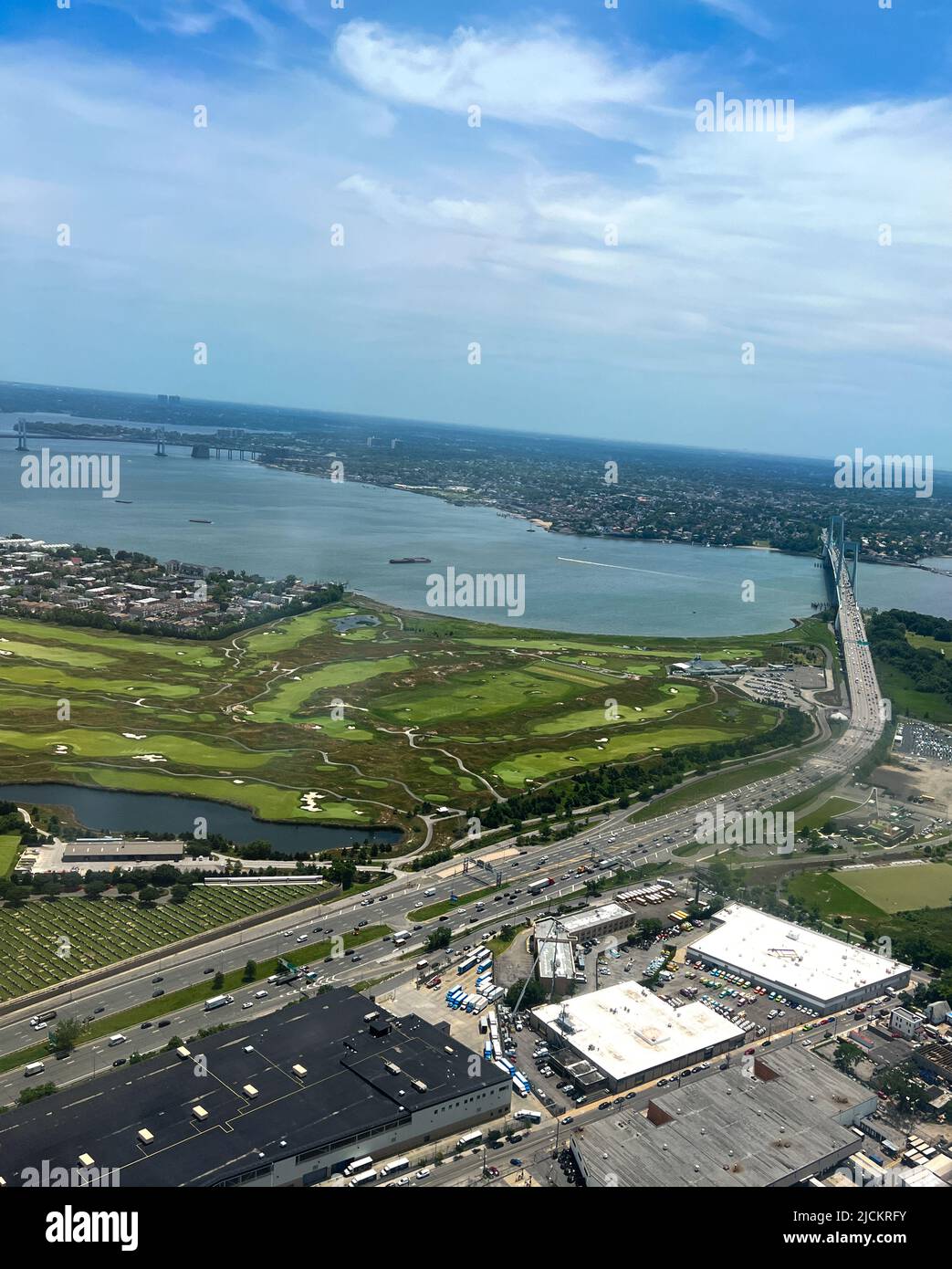 Aerial view of the Whitestone Bridge connecting Queens and the Bronx ...