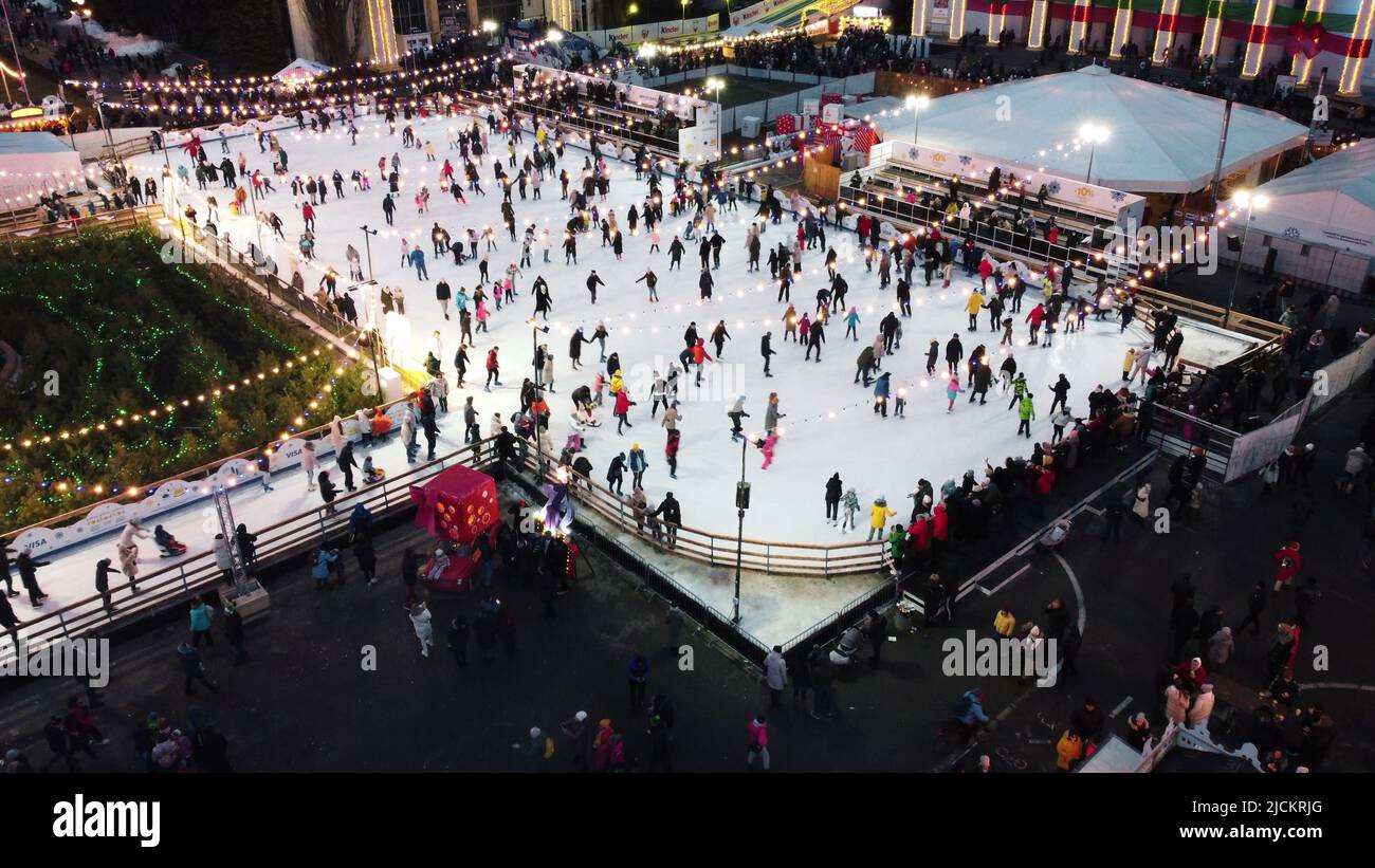 Kiev, Ukraine, January 2, 2022:-Beautiful urban landscape. Many people ...