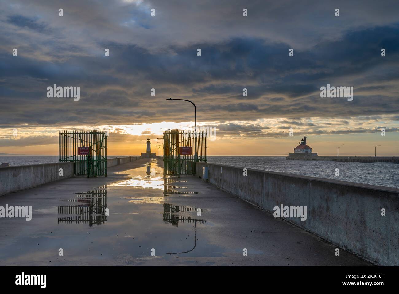 Canal Park sunrise with lighthouses in Duluth Stock Photo - Alamy