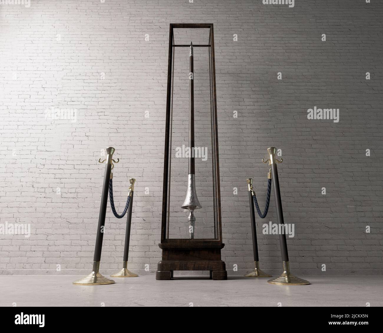 A concept showing an upright medieval lance on display in a wood and ...