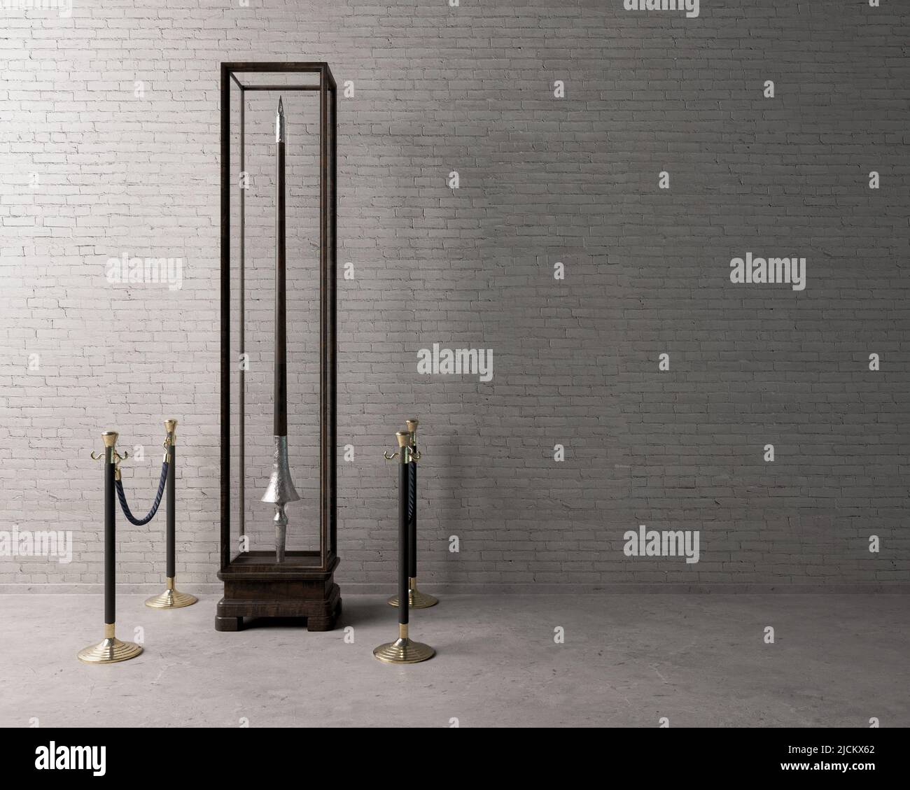 A concept showing an upright medieval lance on display in a wood and ...