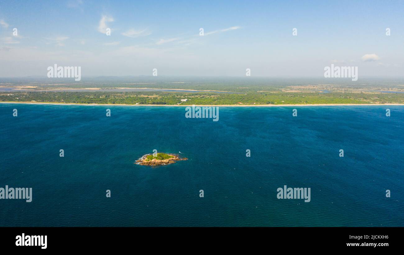 Aerial view of sea coast of the island of Sri Lanka with a sandy beach ...