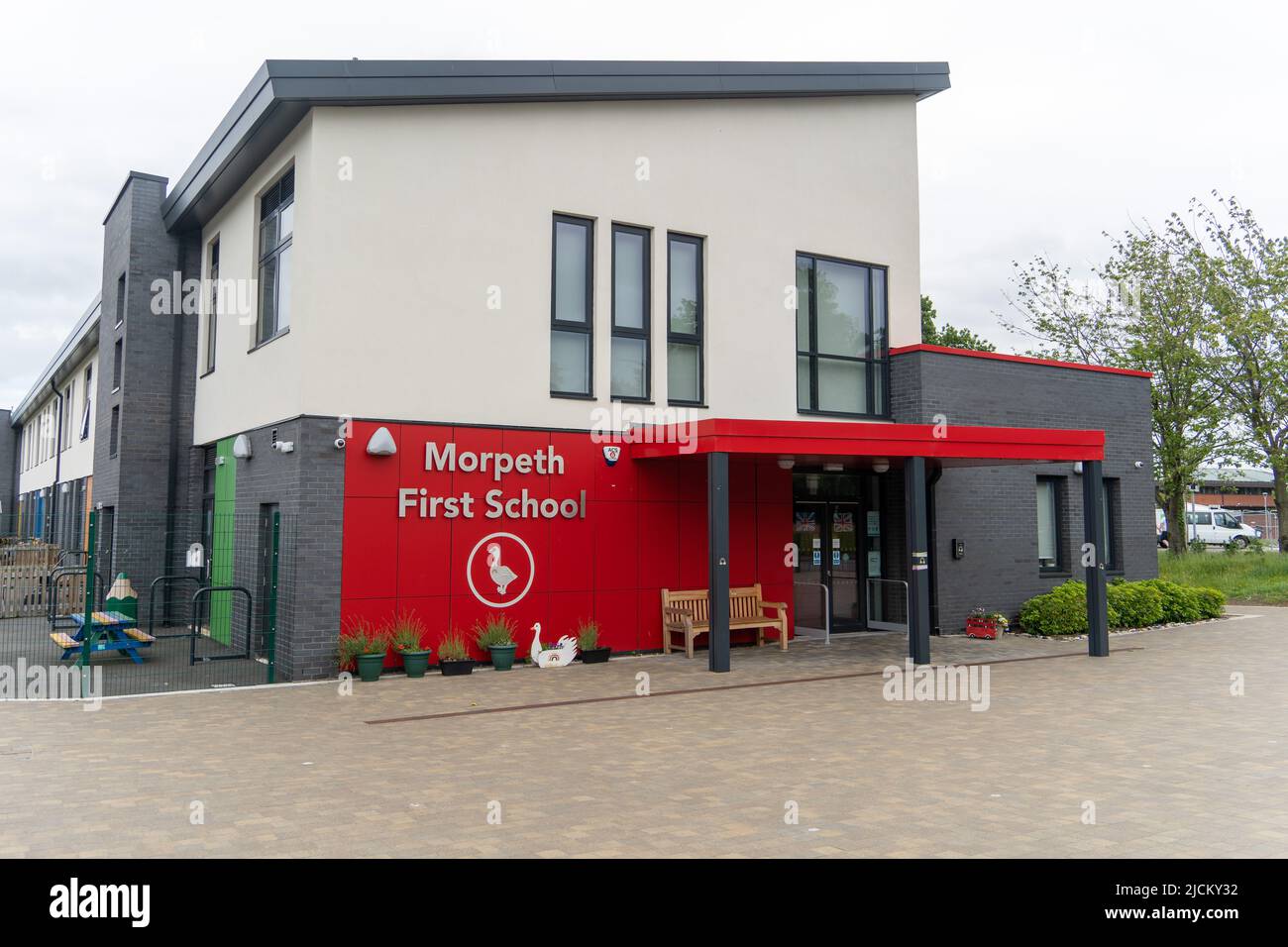 The main entrance to Morpeth First School, in Morpeth, Northumberland ...