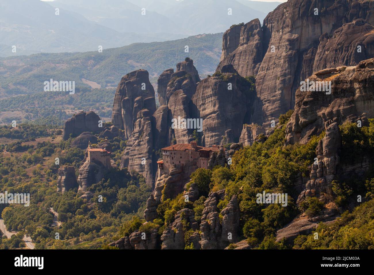 Amazing rock formations and monastery at Meteora, Greece. Landscape at ...