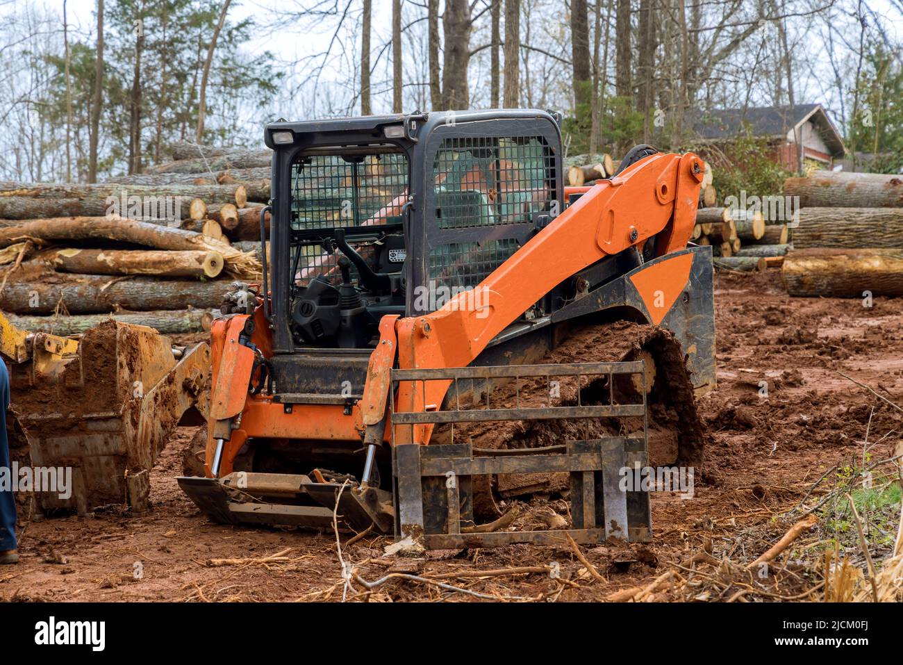 Bulldozer performing landscaping works the territory improvement Stock ...