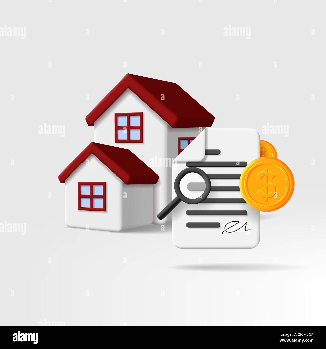 real estate 3d icon of house with contract signed and coins money ...