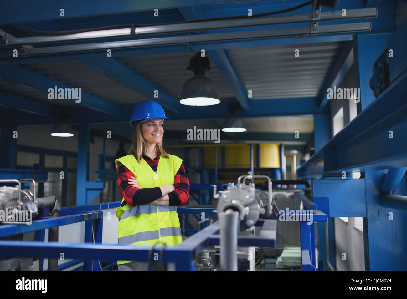 Portrait of female engineer working in industrial factory Stock Photo ...