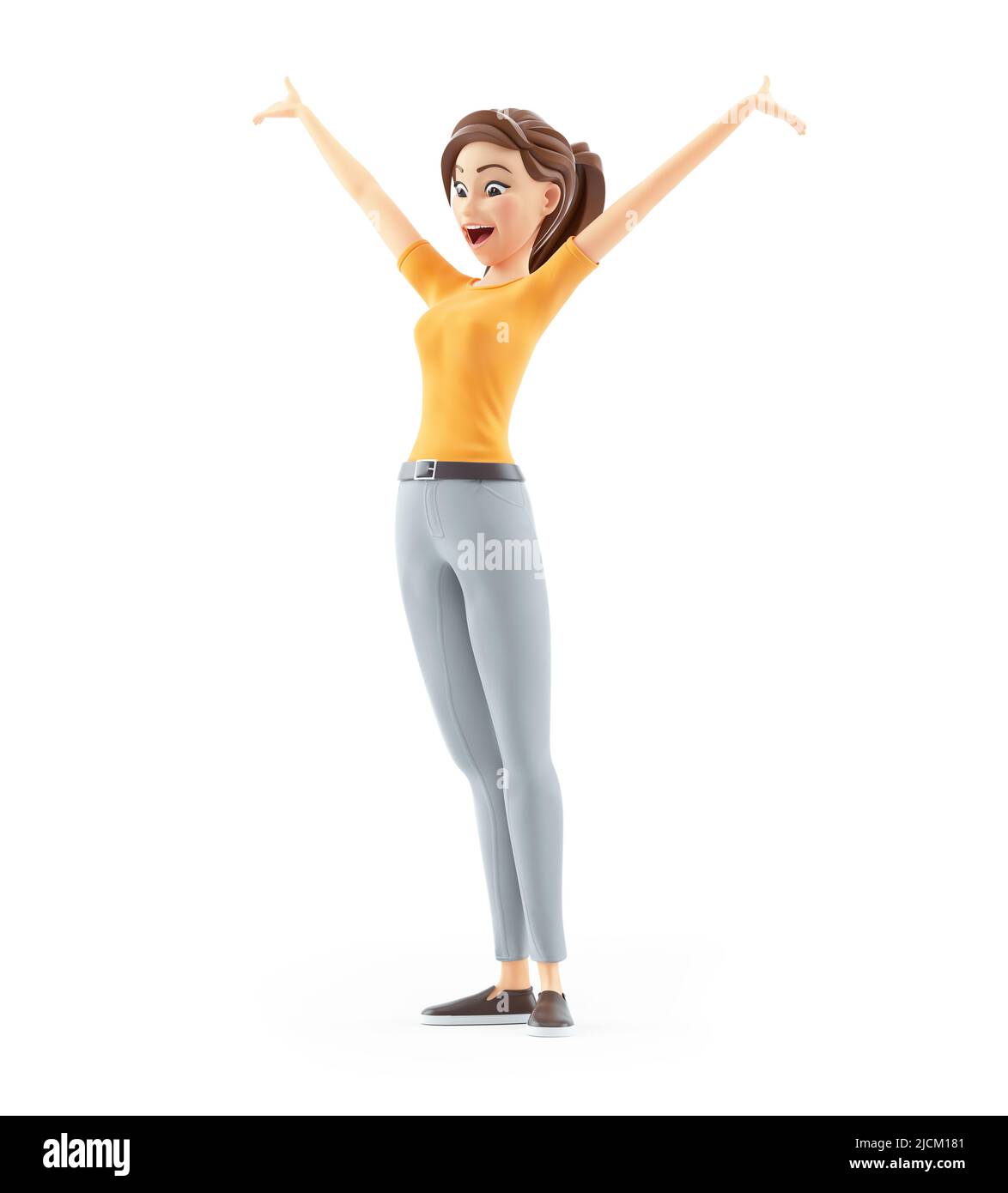3d woman with very happy pose, illustration isolated on white ...