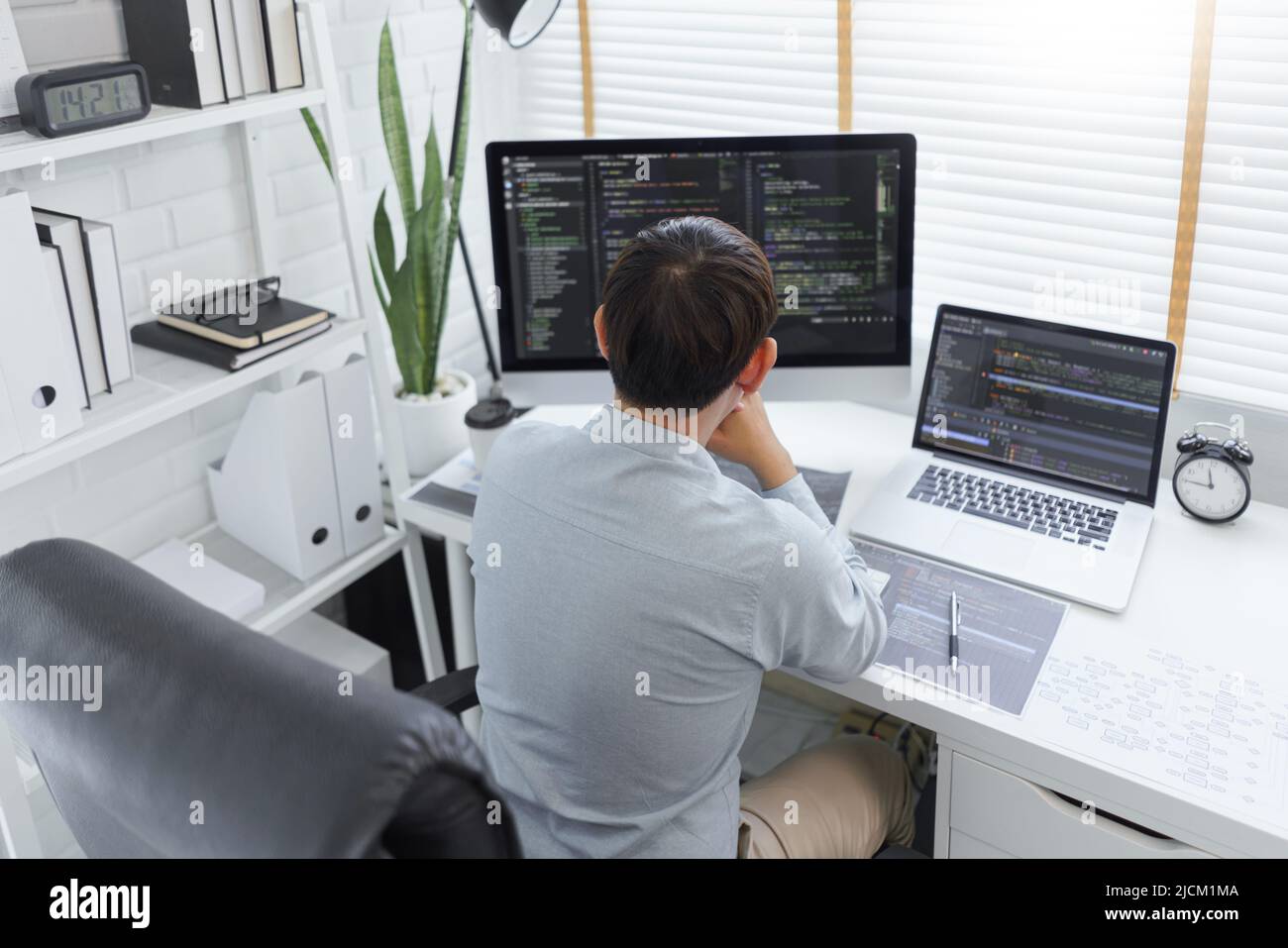 Software development concept, Male programmer typing data code and ... Software development concept, Male programmer typing data code and ...