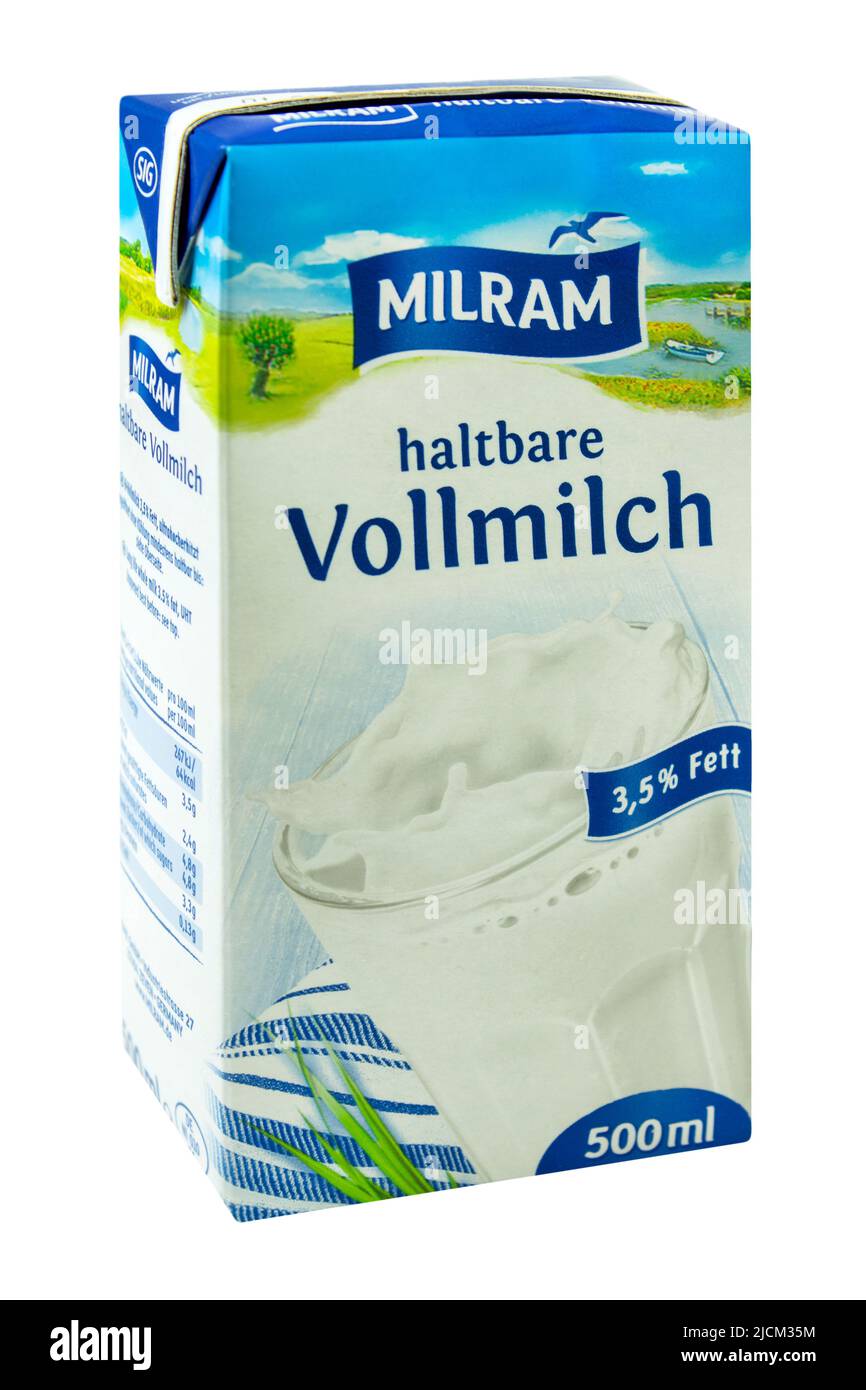 Hamburg, Germany - June 14 2022: German Milram milk isolated on white ...