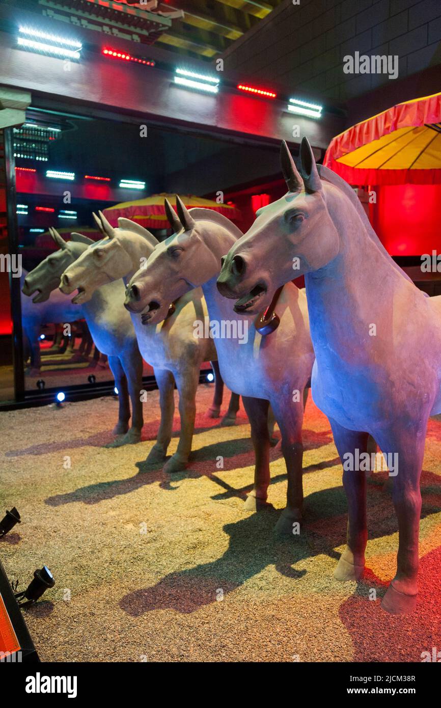 Life size scale models of horses pulling chariots to illustrate how the ...