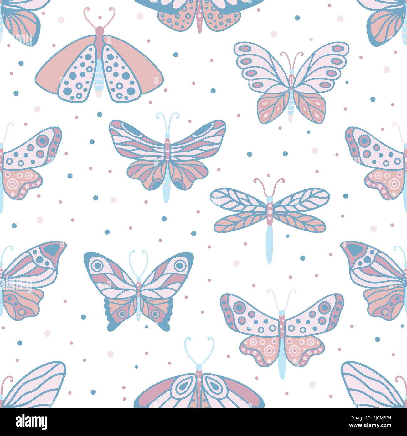Floral seamless pattern with butterflies, hand drawn elements, vector ...