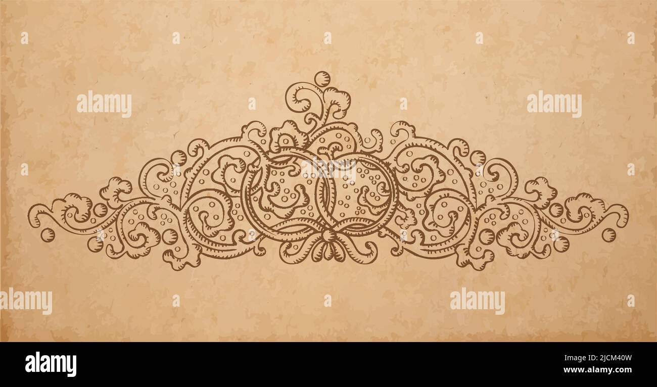 Vintage old paper texture with vector vignette with Medieval ornament ...