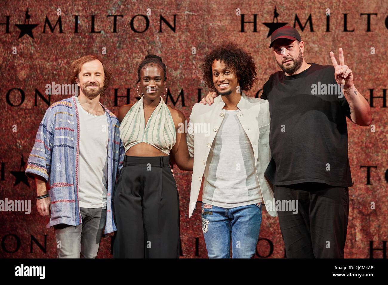 14 June 2022, Hamburg: Kevin Schroeder (l-r), musical author, the two musical leads Ivy Quainoo ...