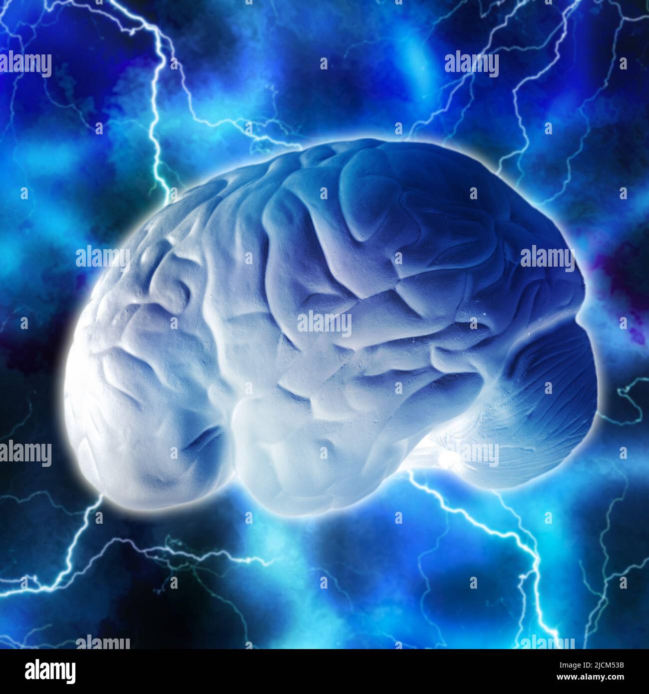 human brain with electric lightning hitting it Stock Photo - Alamy