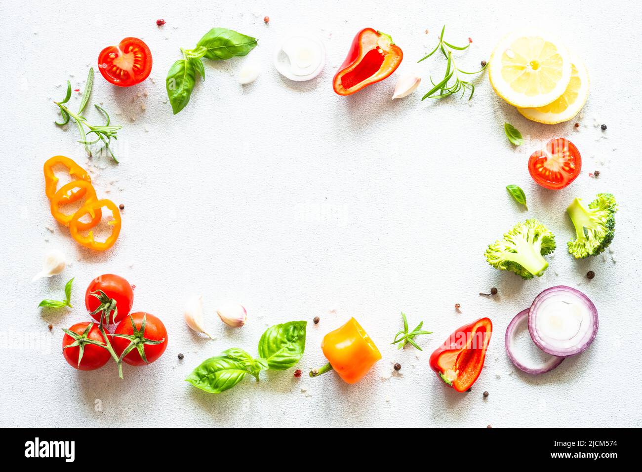 Food cooking background on white table Stock Photo - Alamy