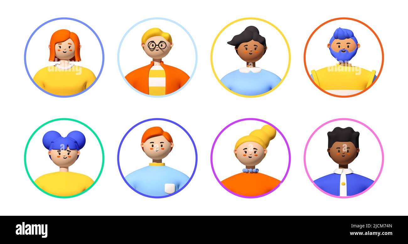 Eight happy people avatars - realistic colorful 3d illustration Stock ...