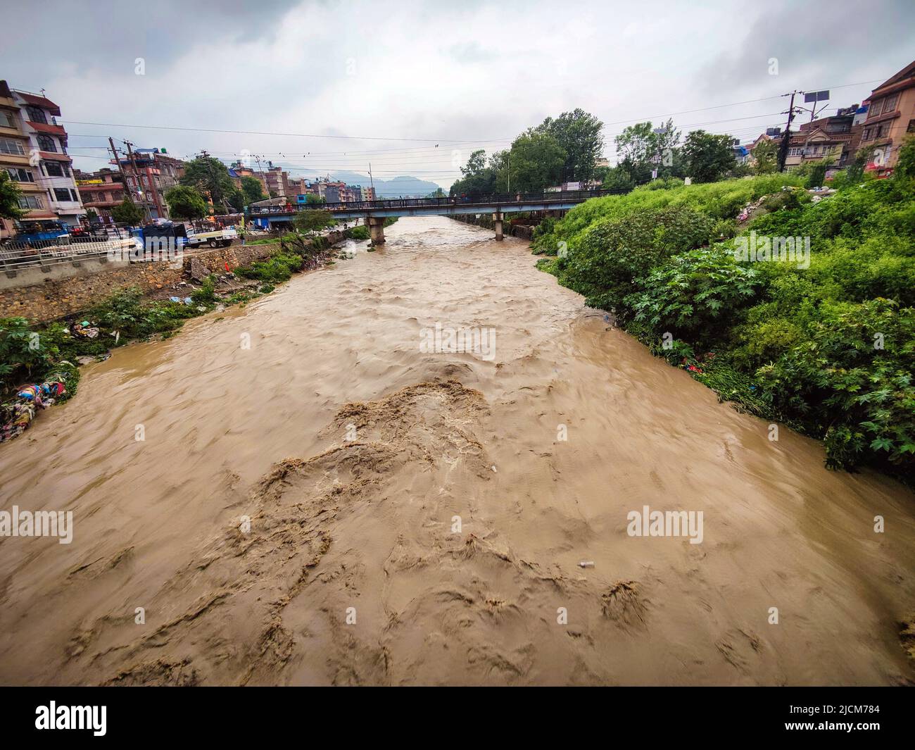 June 14, 2022, Kathmandu, Bagmati, Nepal: Swollen Bishnumati river is ...