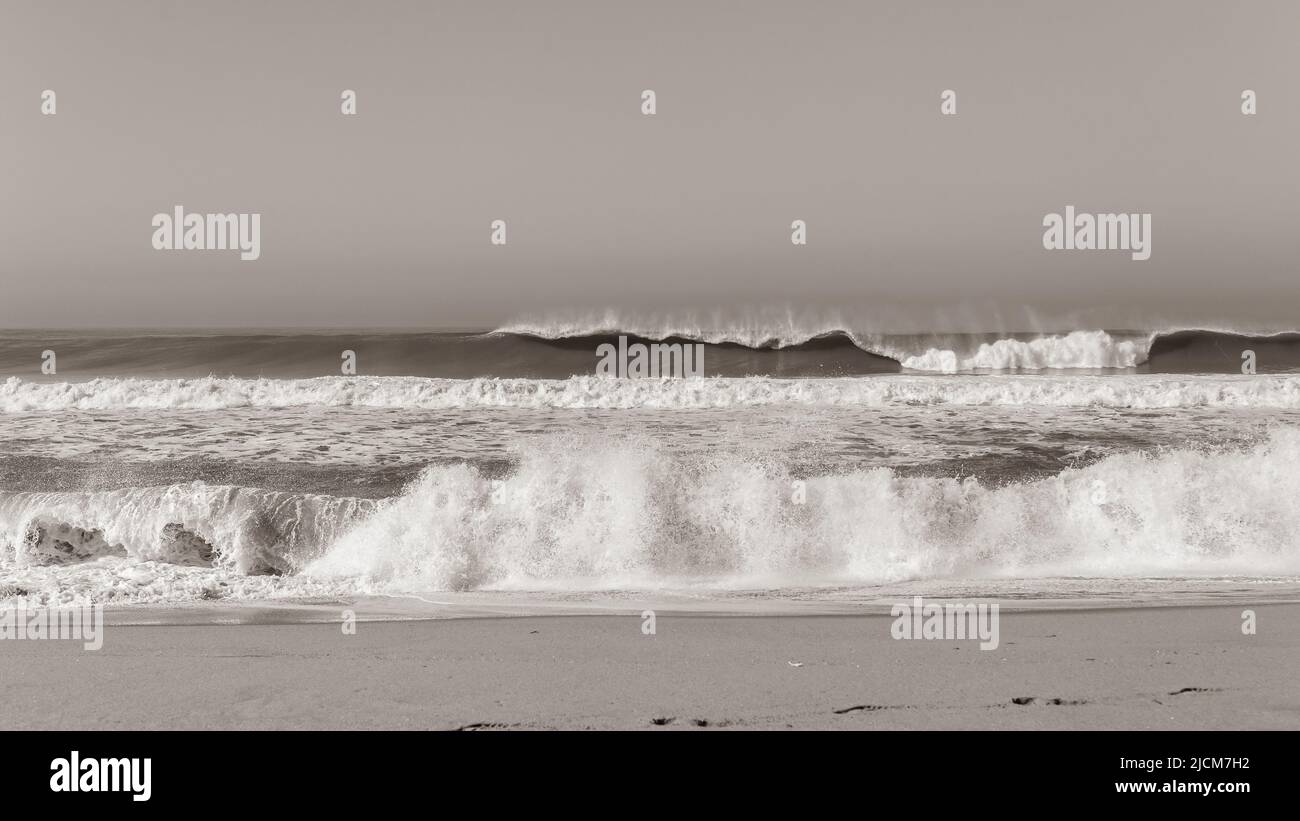 Beach ocean sea sepia photo contrast of water waves crashing breaking ...