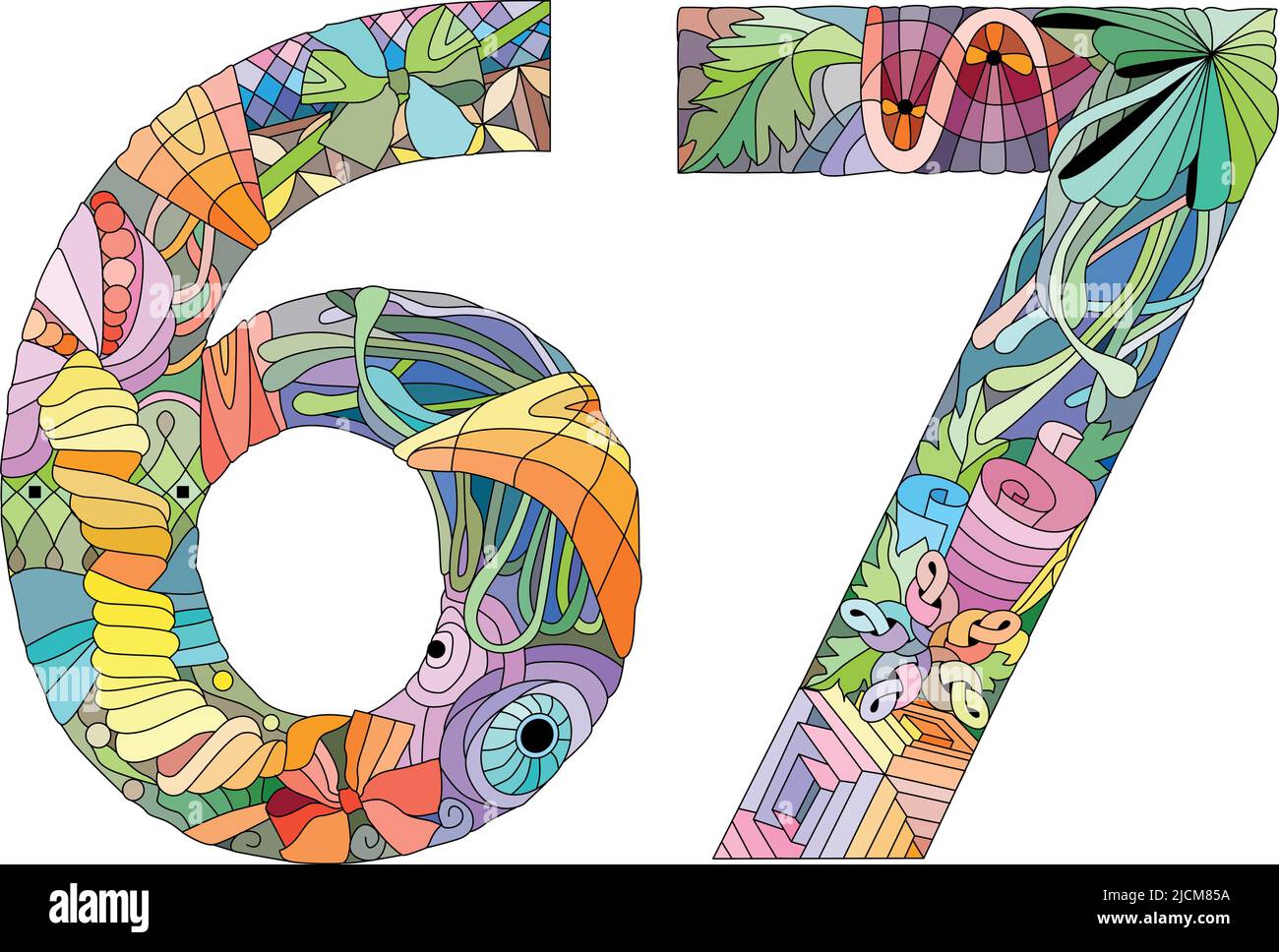 Sixty seven number Isolated zentangle illustration for decoration Stock ...