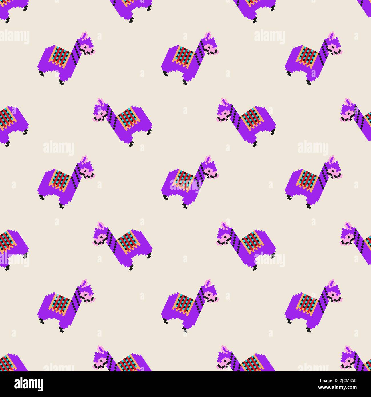 Cute seamless pattern with 8 bit pixel bright pink, lilac or purple ...