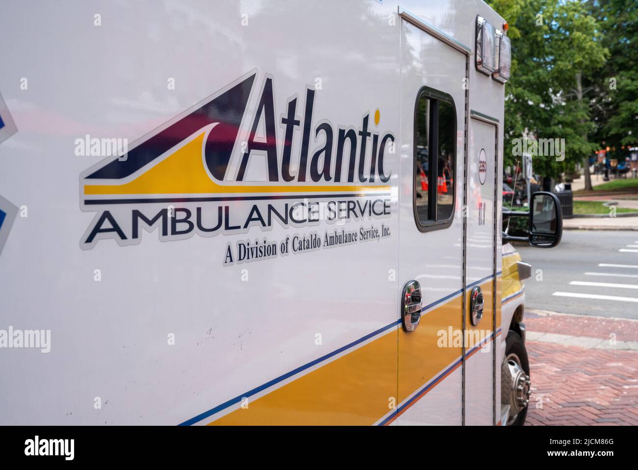 Salem, MA USA - June 12, 2022 - Atlantic Ambulance Service waits for a ...