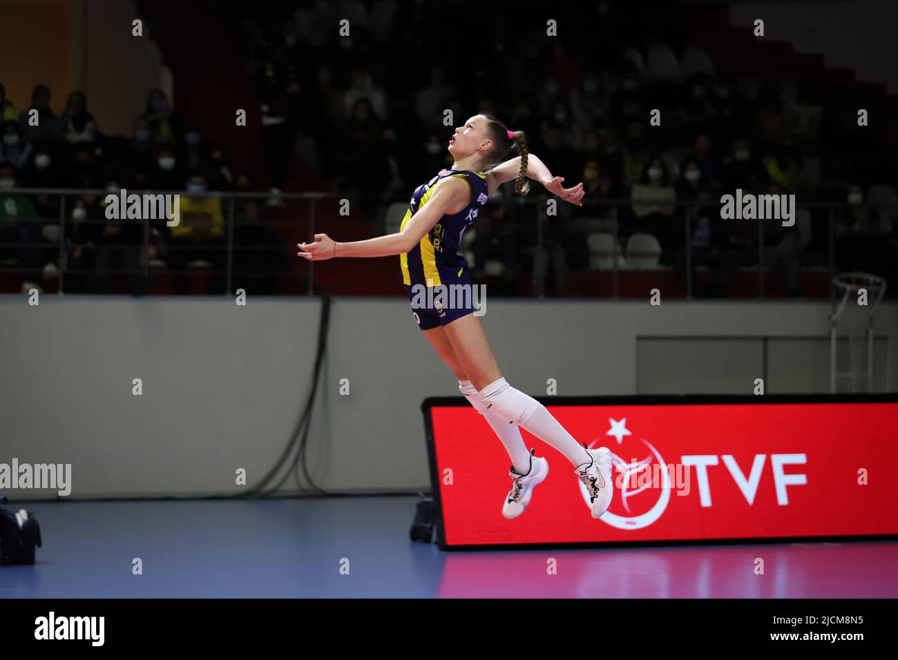 ISTANBUL, TURKEY - JANUARY 19, 2022: Arina Fedorovtseva serves during ...