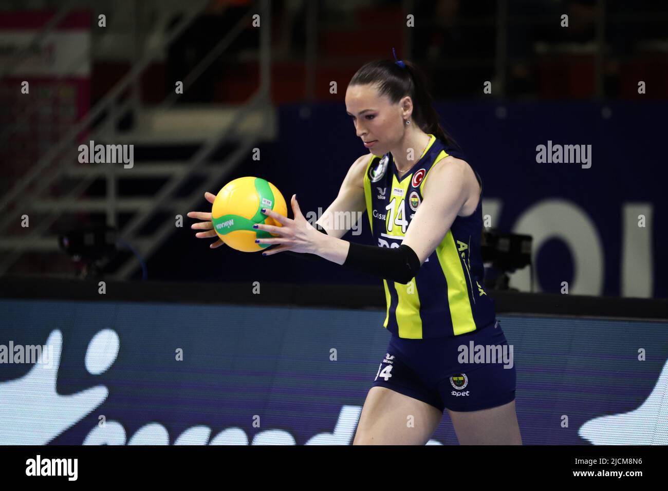 ISTANBUL, TURKEY - JANUARY 19, 2022: Eda Erdem Dundar serves during ...
