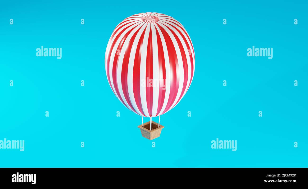 3d render. A hot air balloon on a blue background. 3d illustration ...