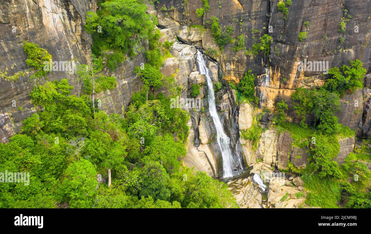 Beautiful waterfall in the rainforest view from above. Rawana Falls ...