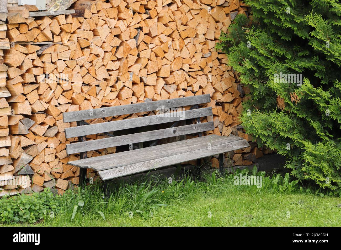 a nice wooden garden bench Stock Photo - Alamy