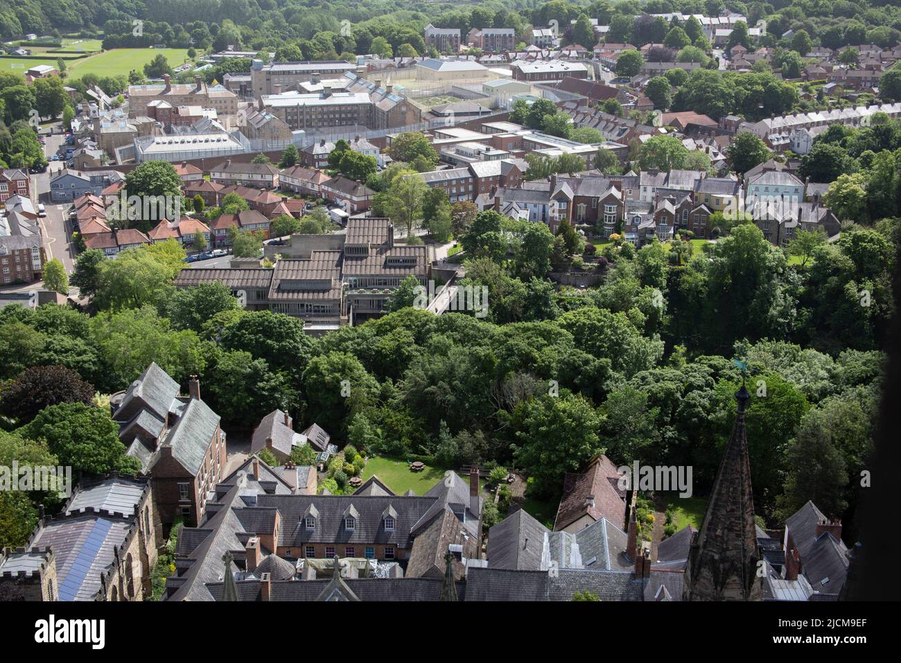 The view of the City of Durham from the top of the cathedral tower ...