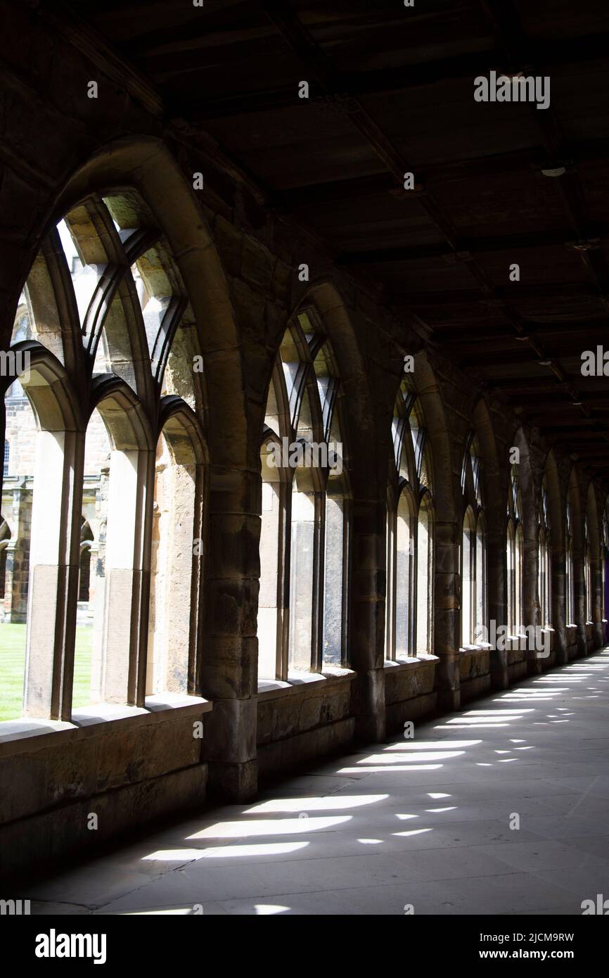 The 12th century cloisters of Durham Cathedral, England UK Stock Photo ...
