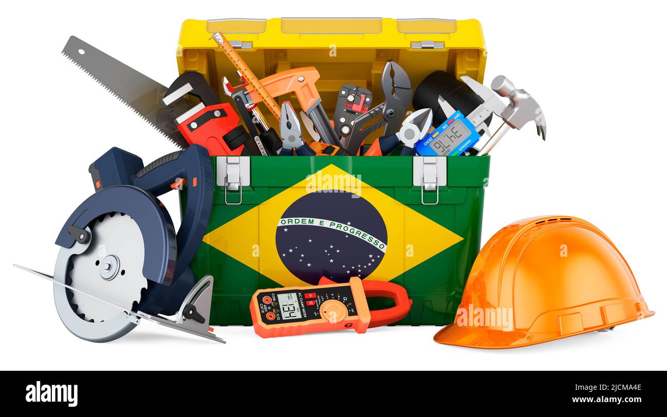 Brazilian flag painted on the toolbox. Service, repair and construction ...