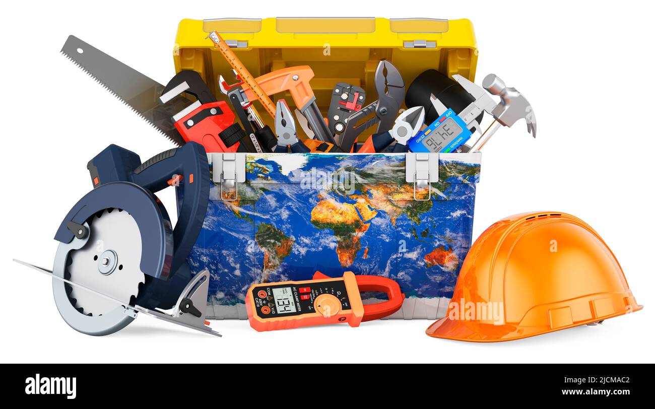 Earth Globe map painted on the toolbox. Service, repair and ...