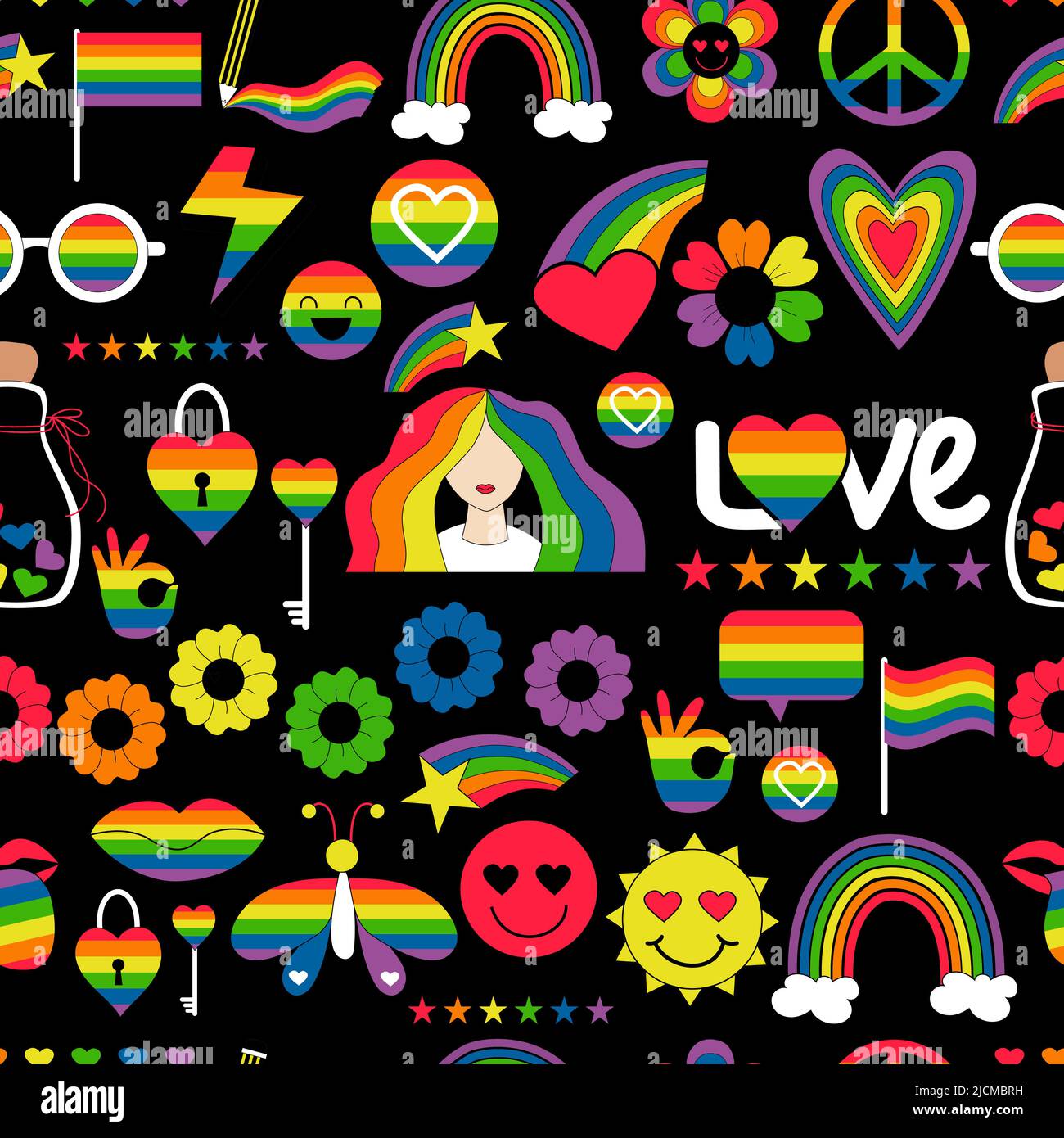 Seamless pattern LGBT. LGBTQ community, lesbian girl, pride flags ...