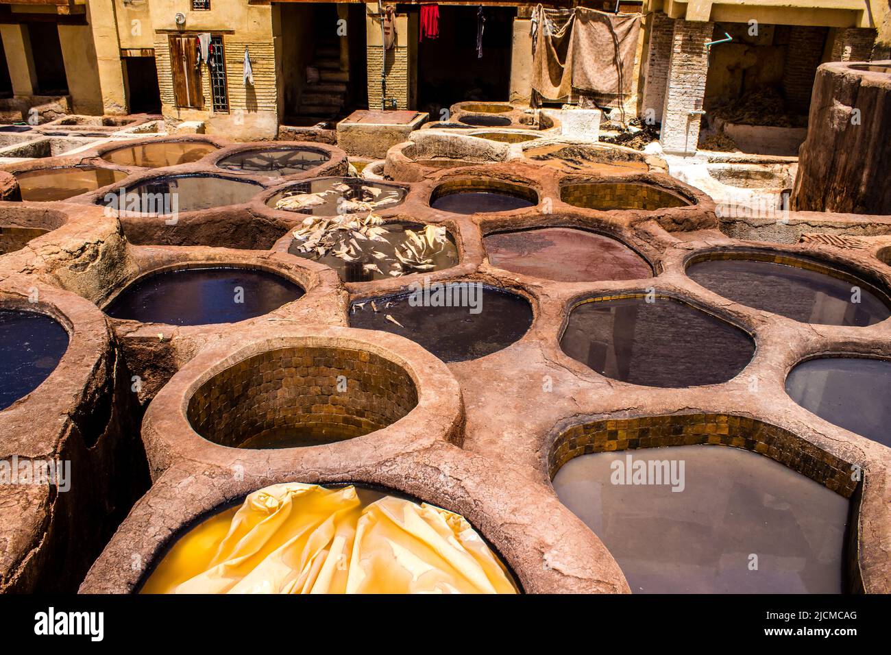 Fez, Morocco - June 13, 2022 Chouara Tannery, The dyeing vats at ...