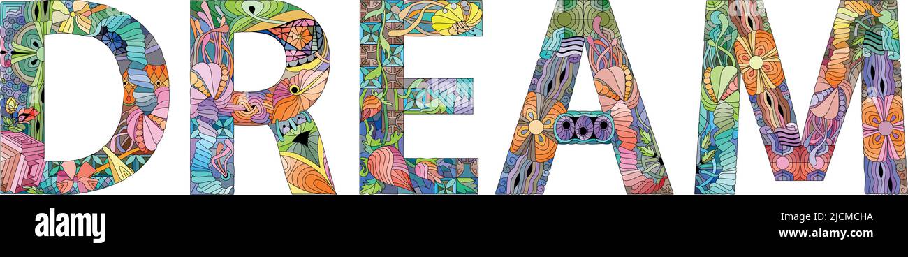 Hand-painted art design. Illustration word DREAM painted in warm colors ...
