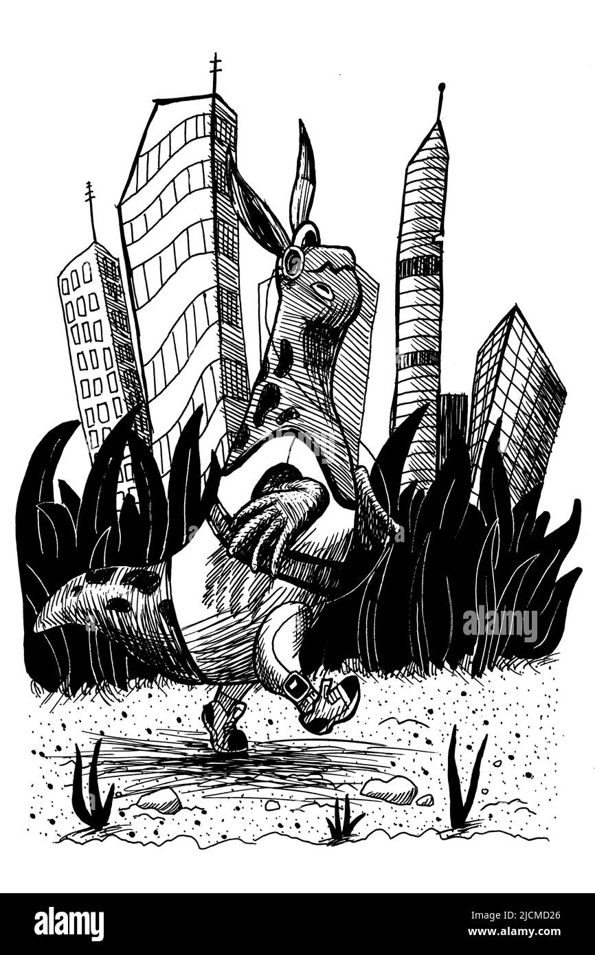 Black and white ink illustration of a strange alien creature Stock ...