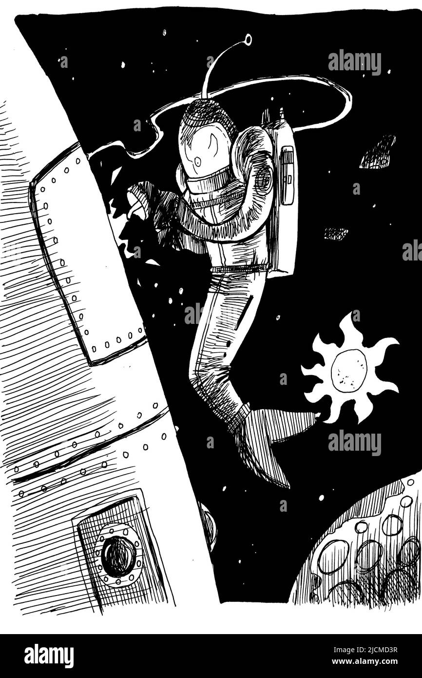 Black and white ink illustration of a strange alien creature Stock ...