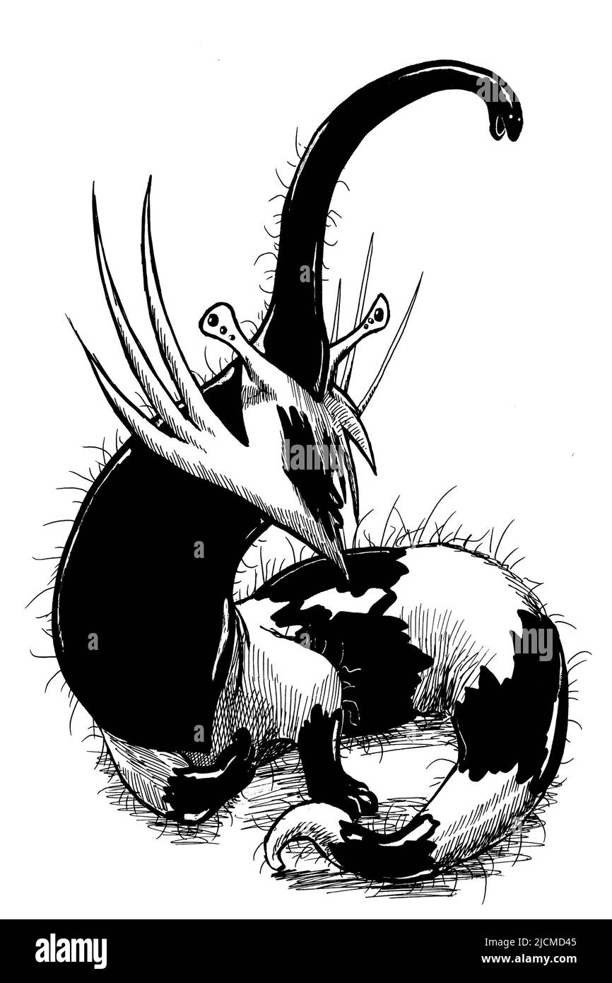 Black and white ink illustration of a strange alien creature Stock ...